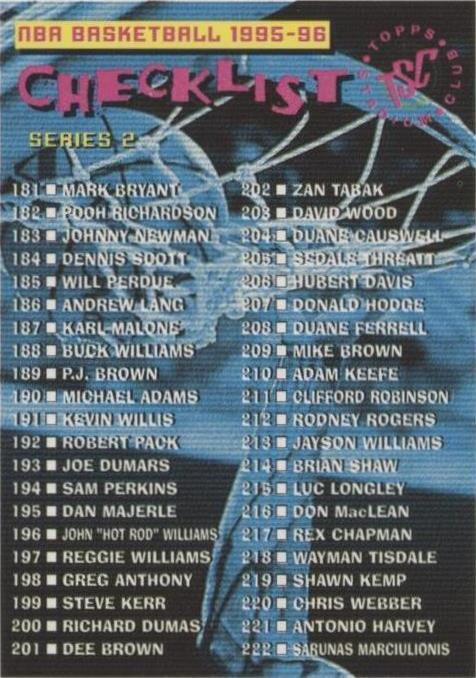 1995-96 Topps Stadium Club - Checklist Series 2; 181-270 for sale ...