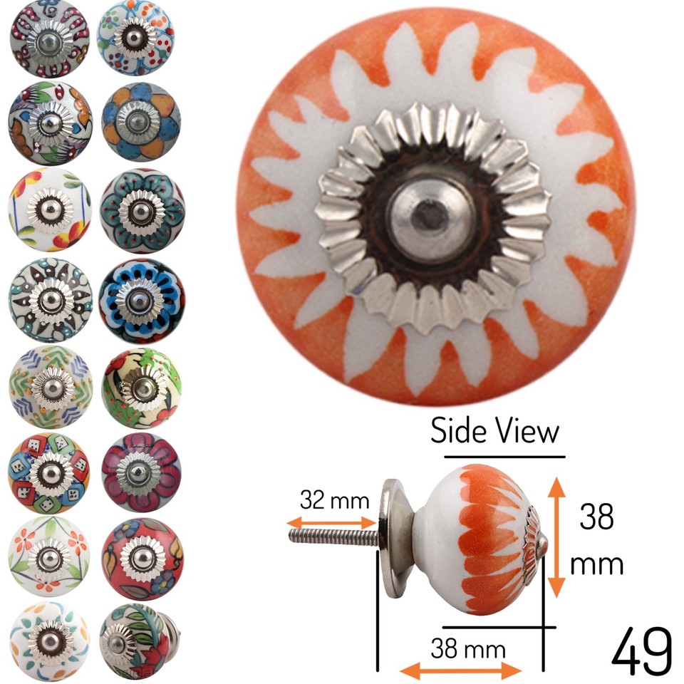 Ceramic Door Knobs OVER 40 DESIGNS Colourful HIPPY ARTY Cupboard Drawer ...