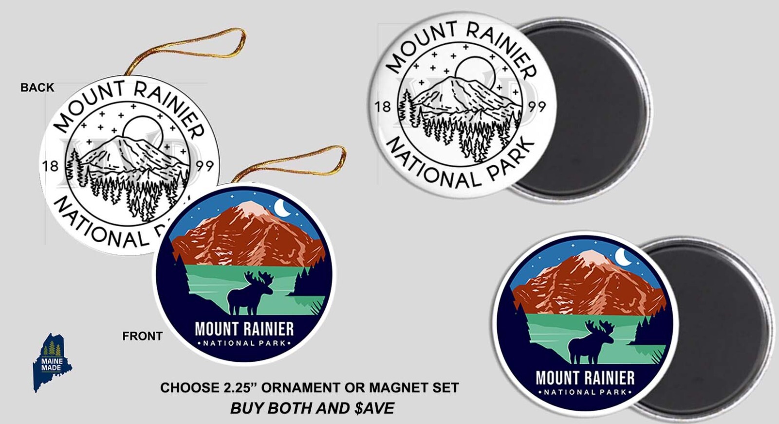 MOUNT RANIER NATIONAL PARK Ornament / Magnet Set - Vacation NPS Gift ...