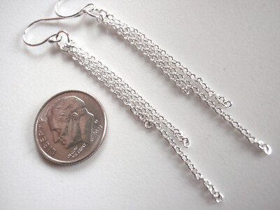 Triple Chains 925 Sterling Silver Dangle Earrings | eBay