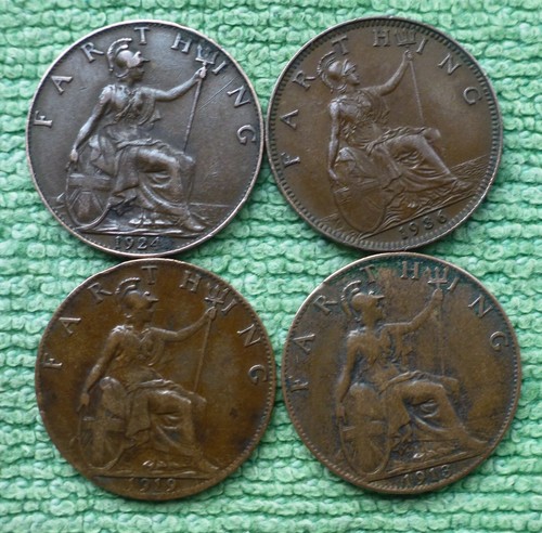 7 RARE FARTHINGS, 4 x GEORGE V, 3 x GEORGE VI BRITISH, 1913 - 1947 ...