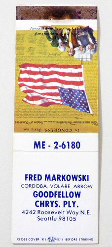 MARK MARKOWSKI-GOODFELLOW CHRYSLER PLYMOUTH MATCHBOOK COVER * SEATTLE ...