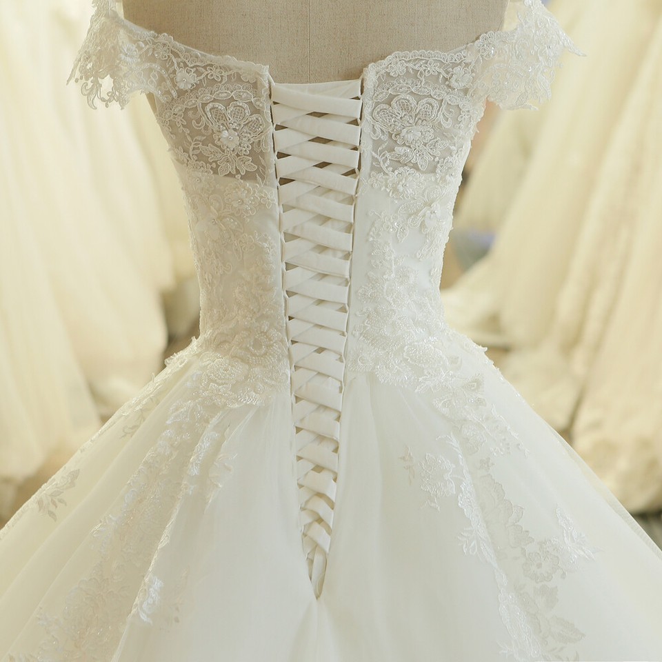 Off the Shoulder Lace Up Back Wedding Dresses Bridal Ball Gown Lace ...