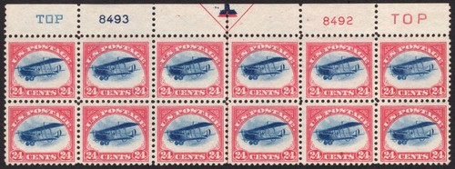U.S. (Scott C3) 24¢ Jenny, Top Arrow Plate Block of 12, Mint NH, LH ...