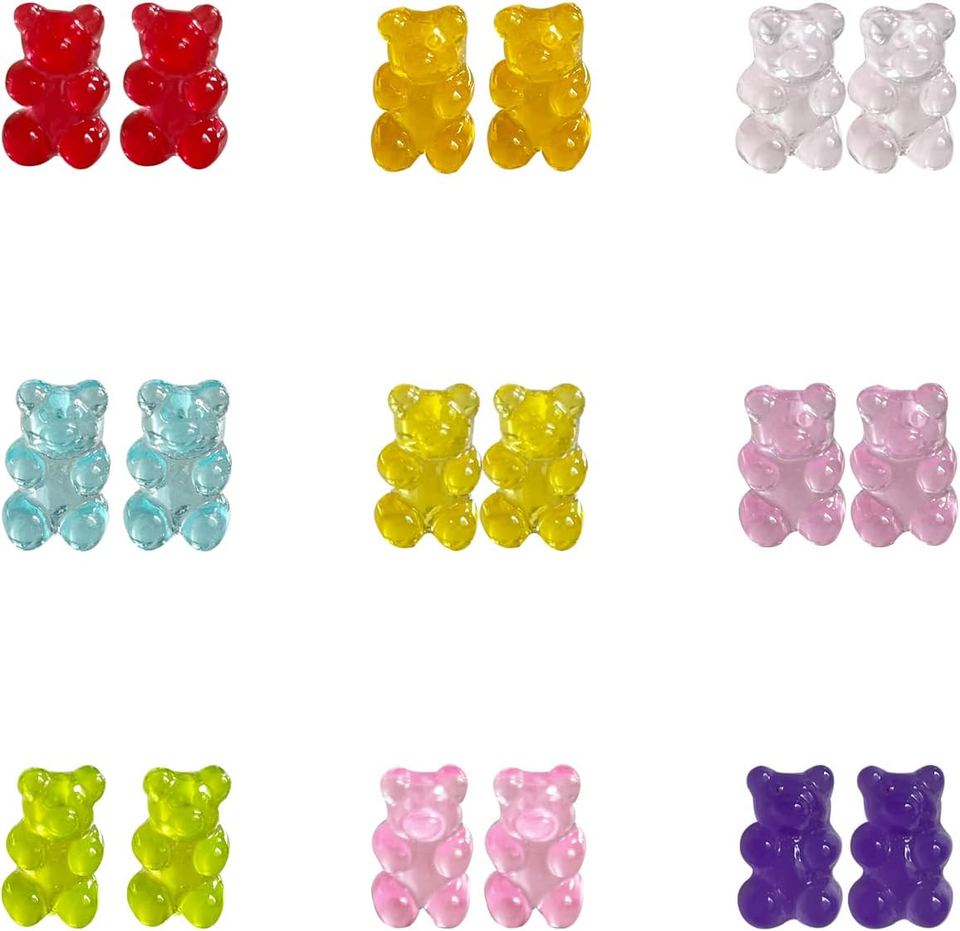 8Pairs Gummy Bear Earrings Set,Colorful Cartoon Resin Candy Dangle ...
