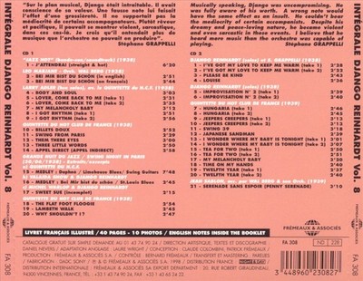 DJANGO REINHARDT INTEGRALE DJANGO REINHARDT, VOL. 8: 1938-1939 NEW CD ...