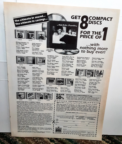 Vintage 1991 CD Club Ad – BMG Compact Disc Deal with Top Artists Promo ...