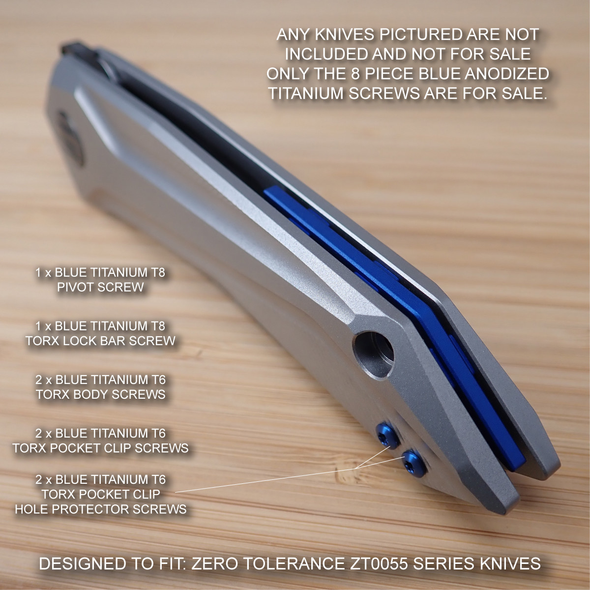 Zero Tolerance ZT0055 ZT 0055 GTC SLT Custom Titanium 8pc Screw & Pivot ...