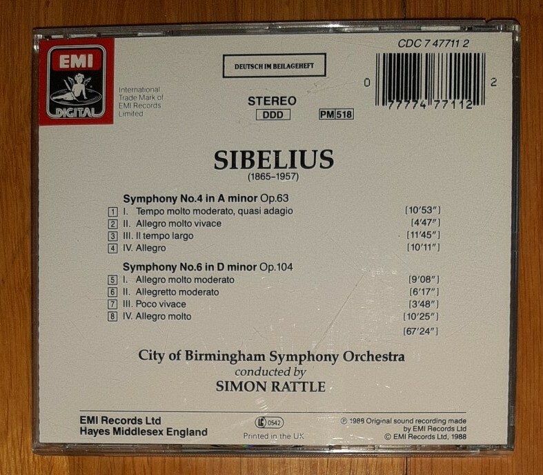 Sibelius - Symphonies 4 & 6 Simon Rattle CD EMI CDC7477112 1988 | eBay