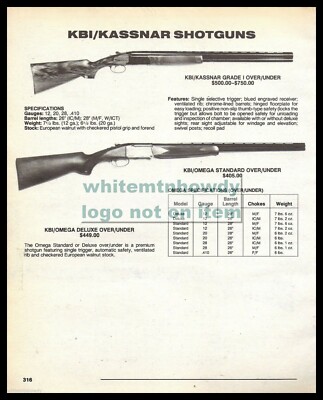 1992 KBI / KASSNAR Grade 1, KB Omega Over Under Shotgun PRINT AD | eBay