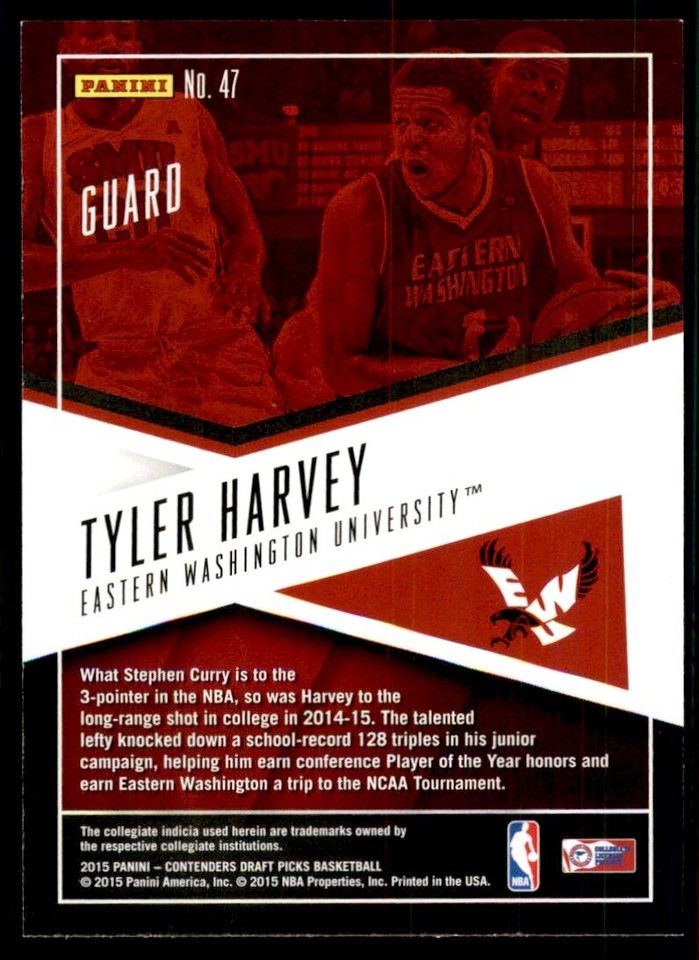 2015-16 Panini Contenders Draft Picks Tyler Harvey Basketball Cards #47 ...