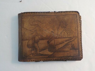 Vintage Leather Wallet Billfold 1950's Embossed Design | eBay