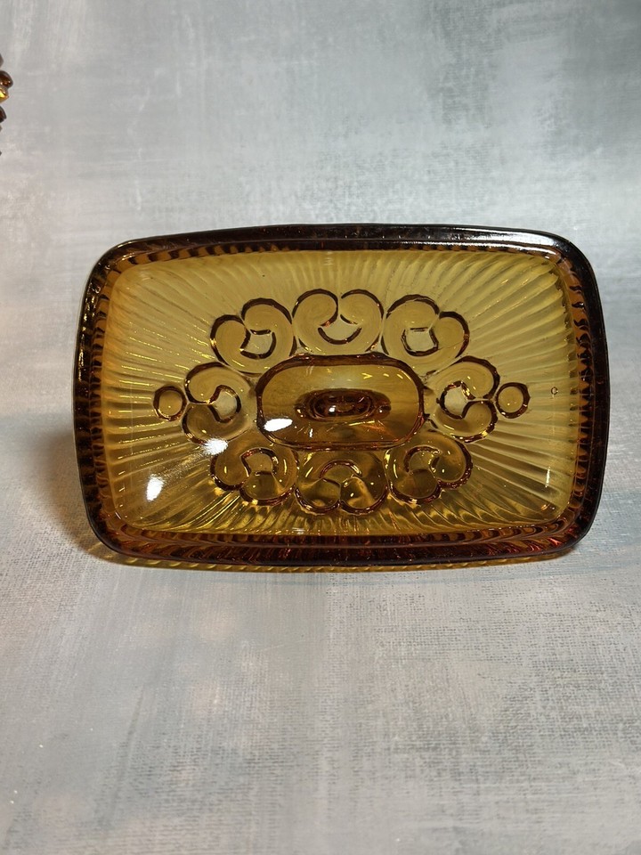 Vintage Open Lace Amber Indiana Glass Rectangle Candy Dish Pedestal ...
