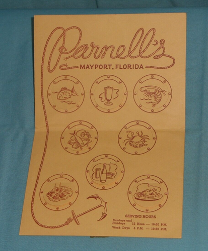vintage PARNELL'S seafood restaurant MENU POSTCARD Mayport Florida | eBay