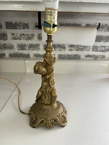 Vintage Brass Cherub Table Lamp WORKS! 13” Without Light Bulb Hollywood ...