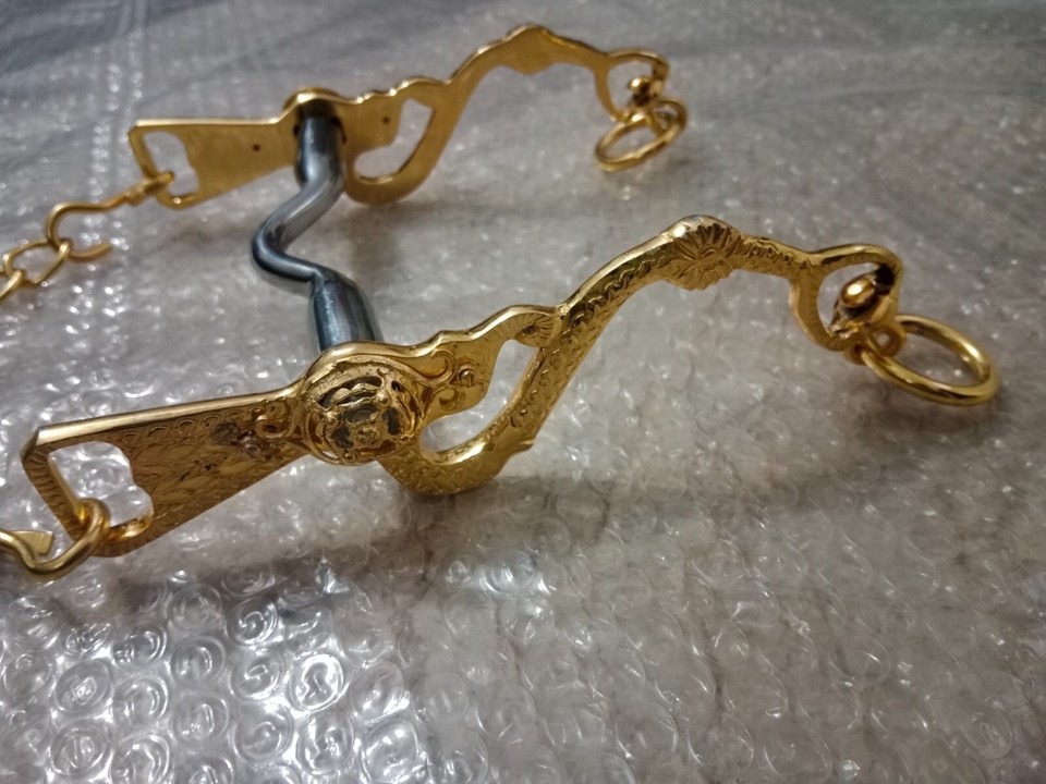 Horse Spanish curb Bit with low Port Beautiful hand Engraving Free ...