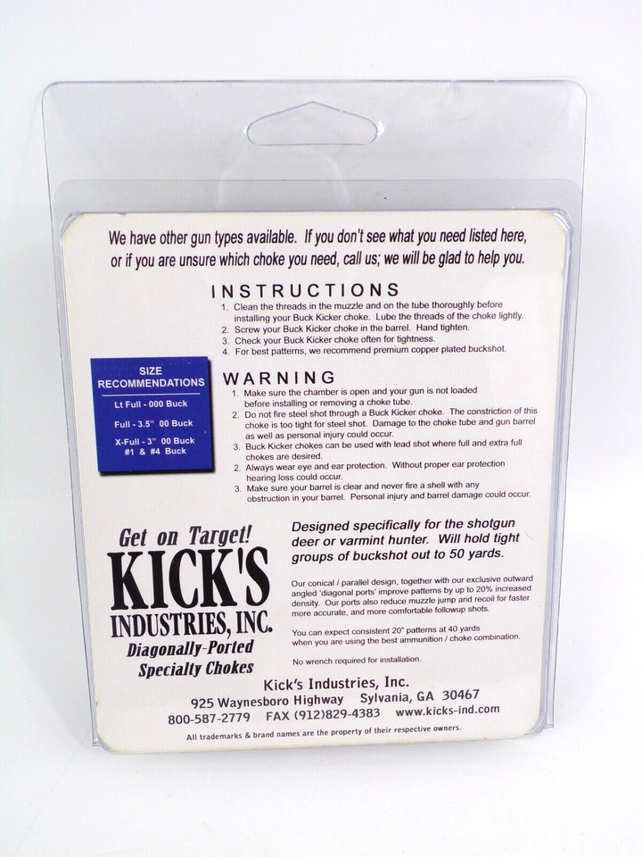 KICK'S Buck kicker Tru-Choke - Full - 12 Gauge - choke pour fusil de ...