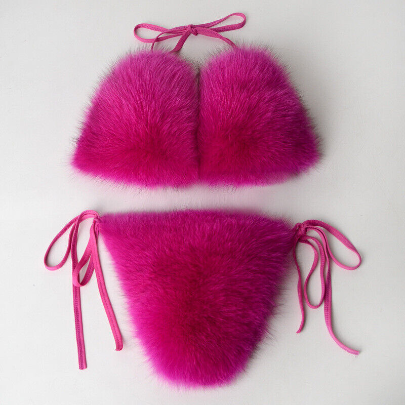 Fox Fur Swimsuit Beach Bikini Sexy Split Fur Bikini Set Micro Bra G ...