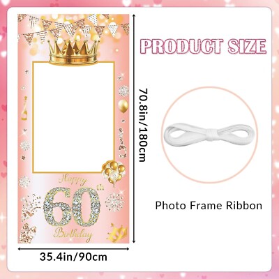 Pink 60th Birthday Fabric Banner Selfie Frame Photo Booth Decoration ...