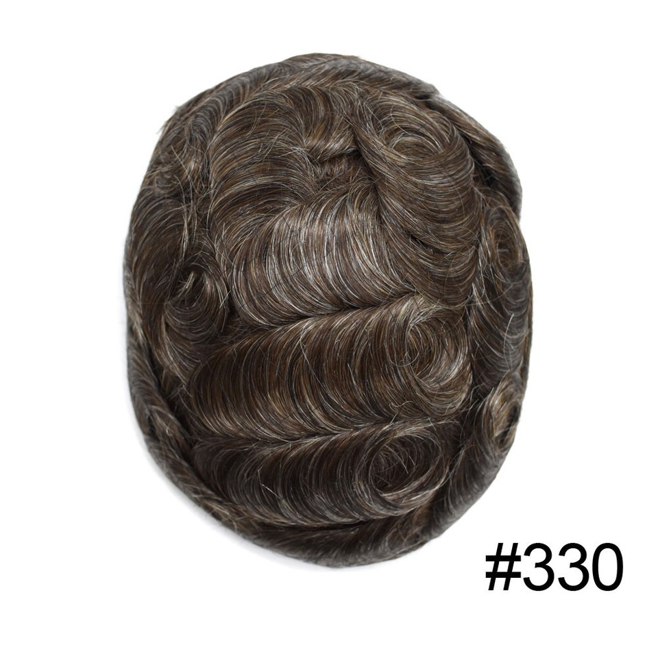 Mens Toupee Human Hair Units Thin Skin Hair System Full Poly PU Hair ...