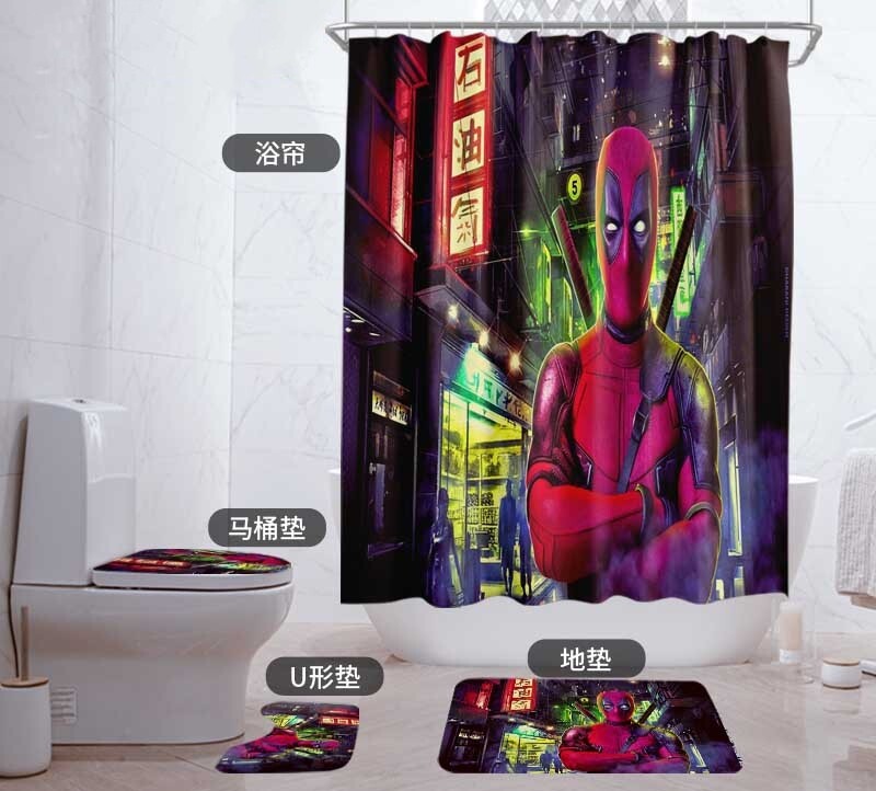 Deadpool Shower Curtain 1 Set Toilet Bathroom Wade Winston Wilson 4PCS ...