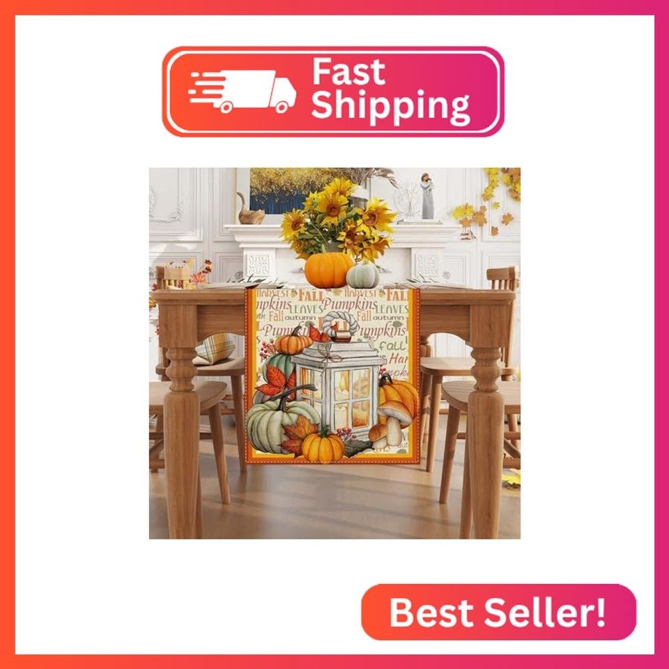 Fall Table Runner Farmhouse Fall Leaves Pumpkin Table Decor Farmhouse ...