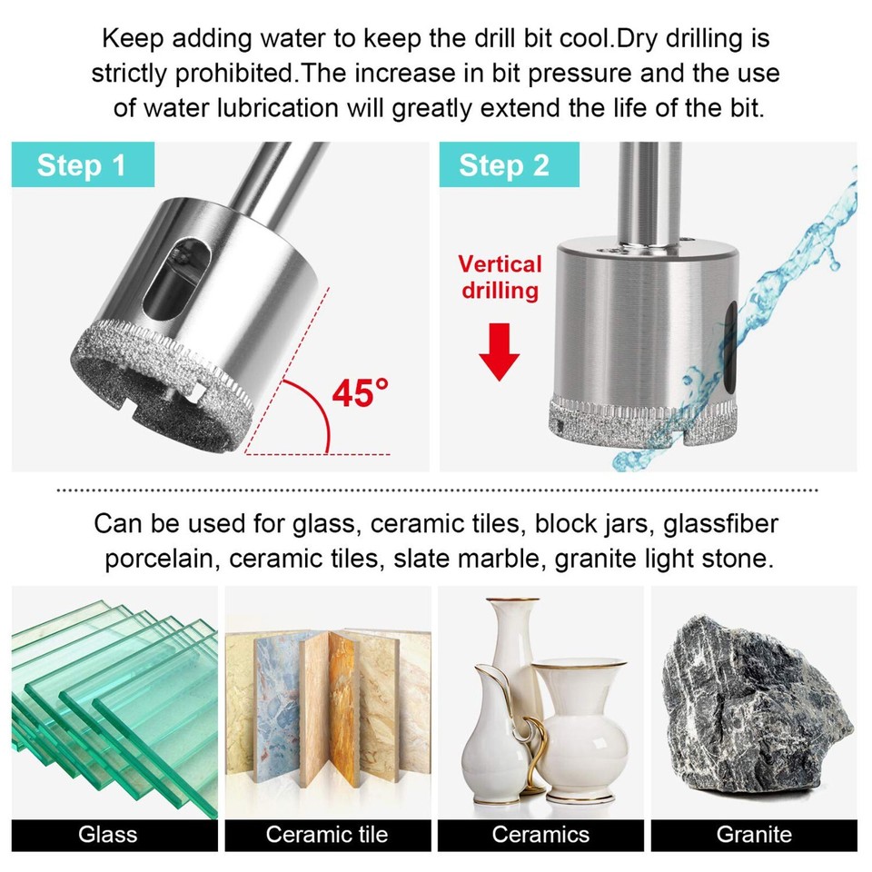 15pcs Diamond Hole Saw Drill Bit Set Glass Ceramic Tile Saw Cutting ...
