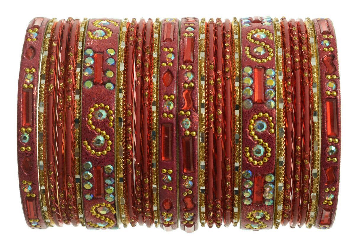 Indian Bangles Set of 26 Ethnic Bracelets Belly Dance Churi Kangan Red ...