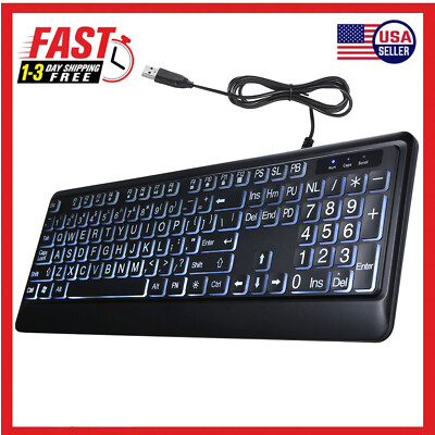 USB Interface Large Print Backlit Wired Keyboard USB Wired Lighted ...