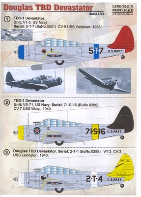 Print Scale Decals 1/72 DOUGLAS TBD DEVASTATOR U.S. Navy Torpedo Bomber ...