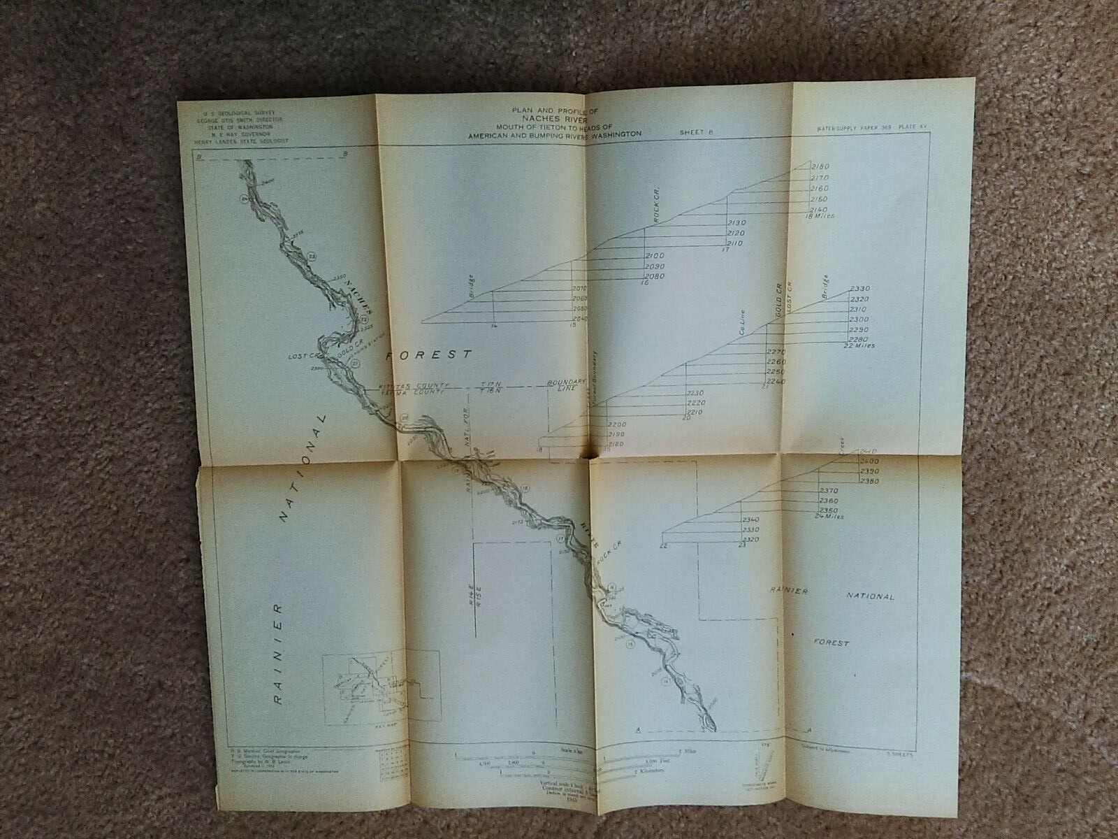 1915 Naches River Rainier National Forest Washington GPO Sketch Map | eBay