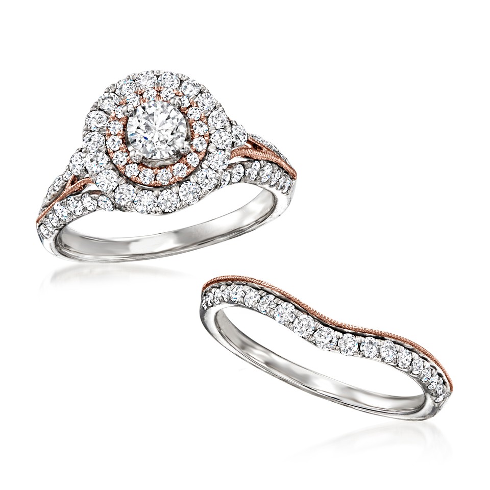Ross-Simons Diamond Bridal Set: Engagement & Wedding Rings in 14k Gold ...