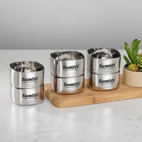 Set of 6 Stainless Steel Square Bowl Wati Katori with Mirror Finish 250 ...