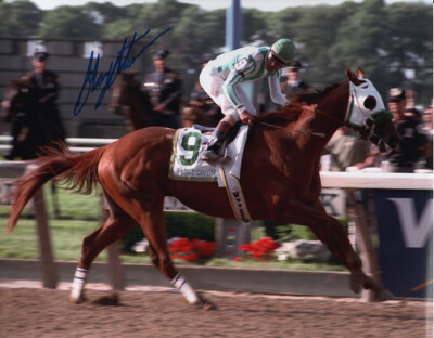 Point Given 2001 Belmont Stakes Finish Photo 8" x 10" Signed Gary ...