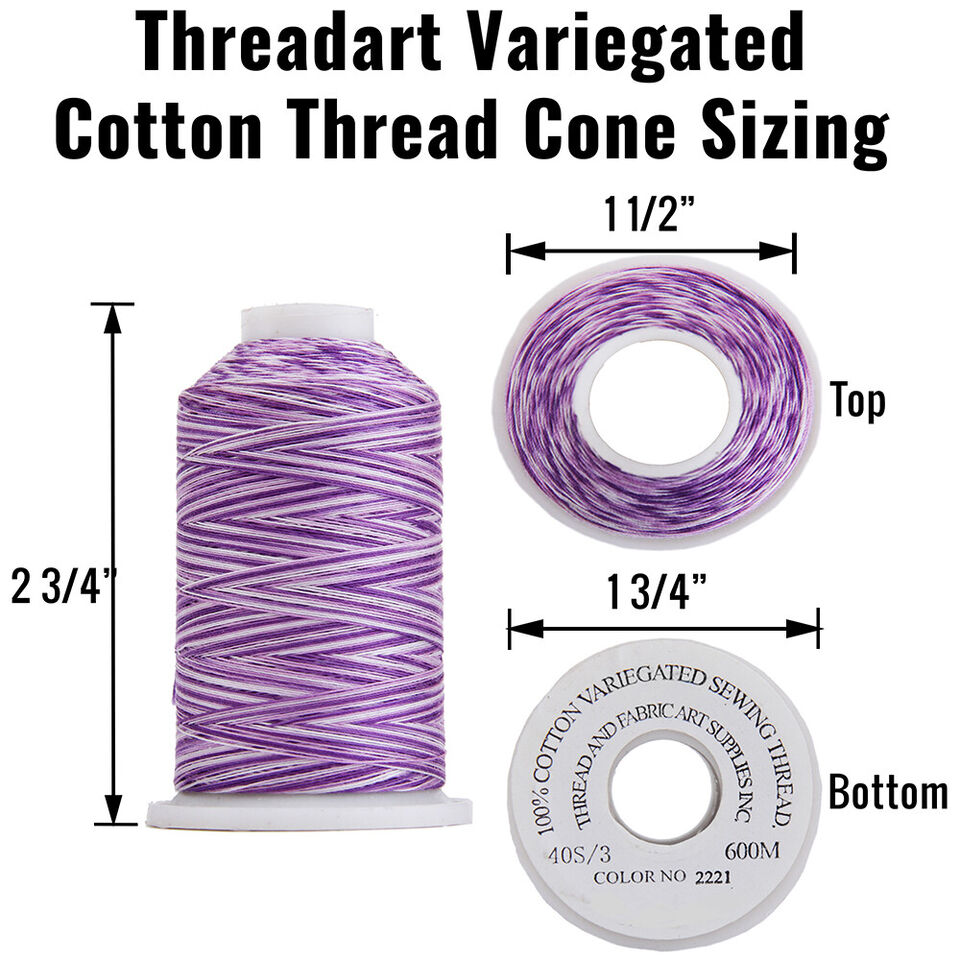VARIEGATED MULTICOLOR 100% COTTON THREAD 600M BY THE SPOOL - SEWING ...