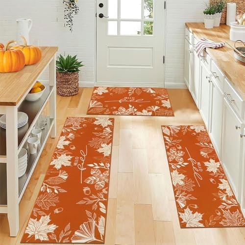 Fall Leaves Kitchen Rugs with Runner Sets 3 Piece Farmhouse Seasonal ...
