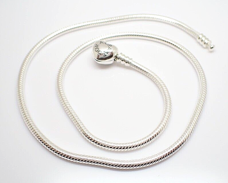 Authentic Pandora #393091C00-45cm Heart Clasp Snake Chain Necklace 17in ...
