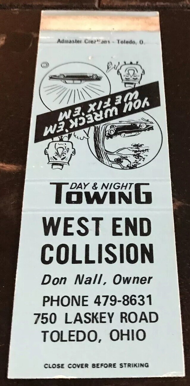 Matchbook Cover West End Collision Toledo Ohio Don Nall Owner | eBay