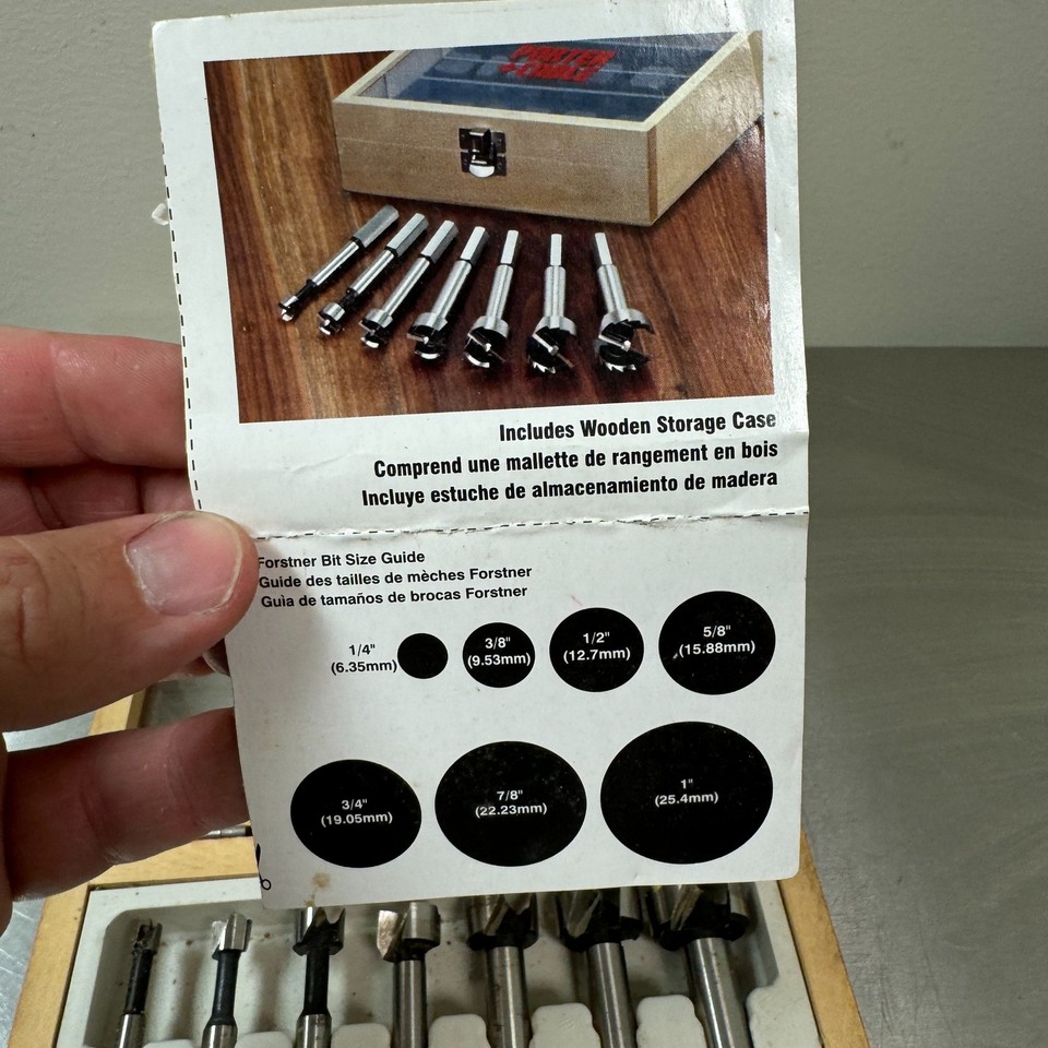 Porter Cable Forstner Bits Set 7 PC 1/4” To 1” w/ Wooden Box No Spin ...