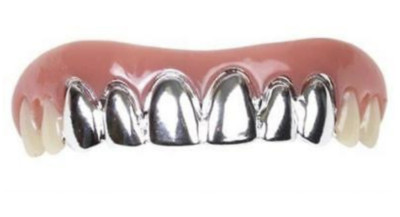 SILVER GRILLZ FAKE TEETH bling dentures costume dressup fun grills ...