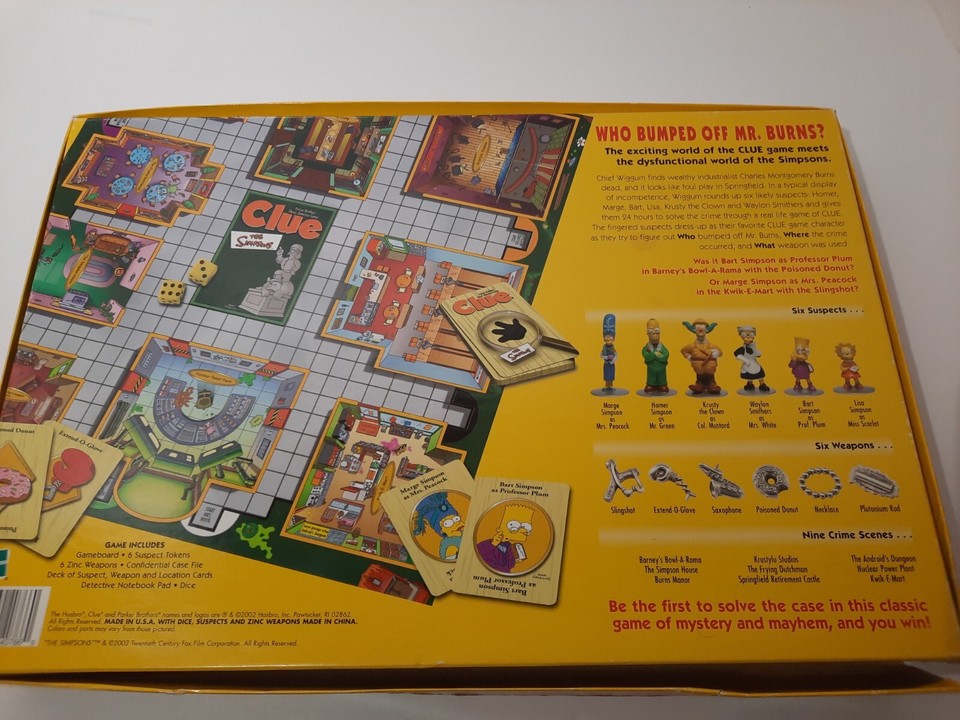 THE SIMPSON'S CLUE, detective game Hasbro 40766. 100% Complete. Vintage ...