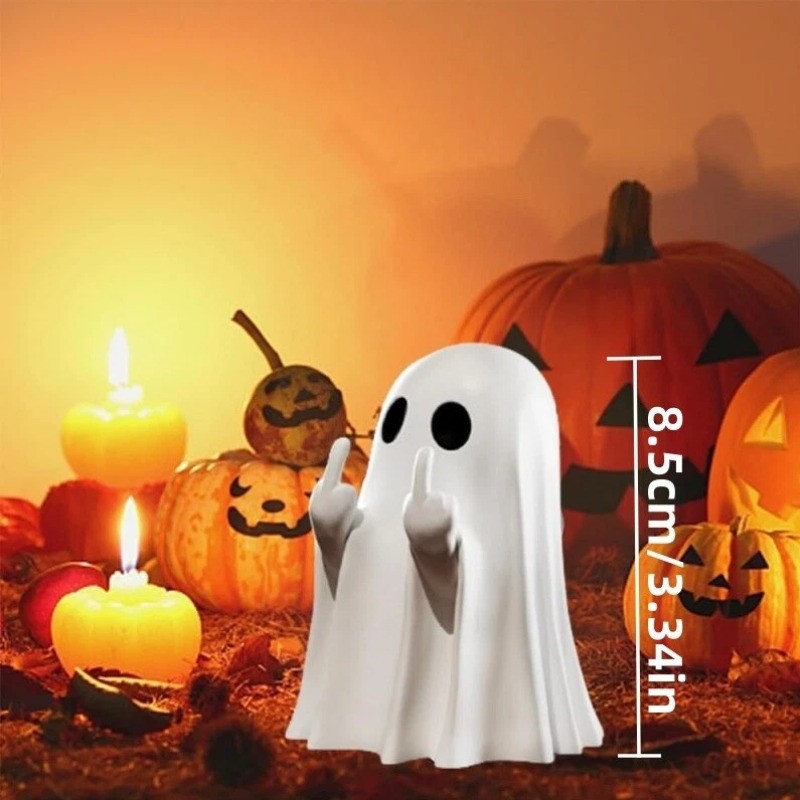 Funny Middle Finger Ghost Statue | Halloween Resin Figurine for Home ...