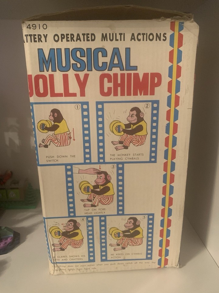 MUSICAL JOLLY CHIMP Vtg DAISHIN TOY STORY CLAPPING CYMBAL MONKEY BOX ...