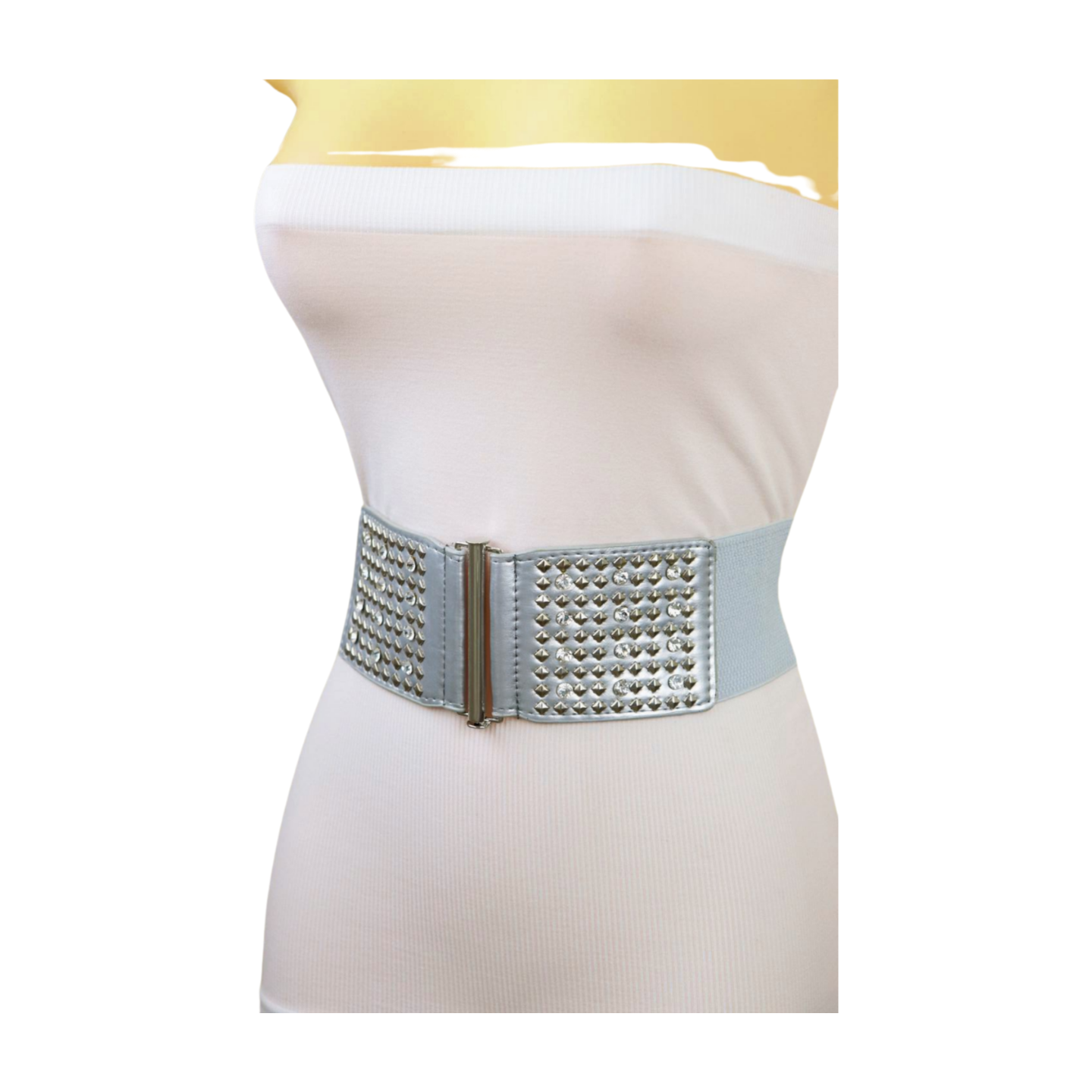Women Silver Elastic Waistband Day Night Belt Bling Metal Studs Hip ...