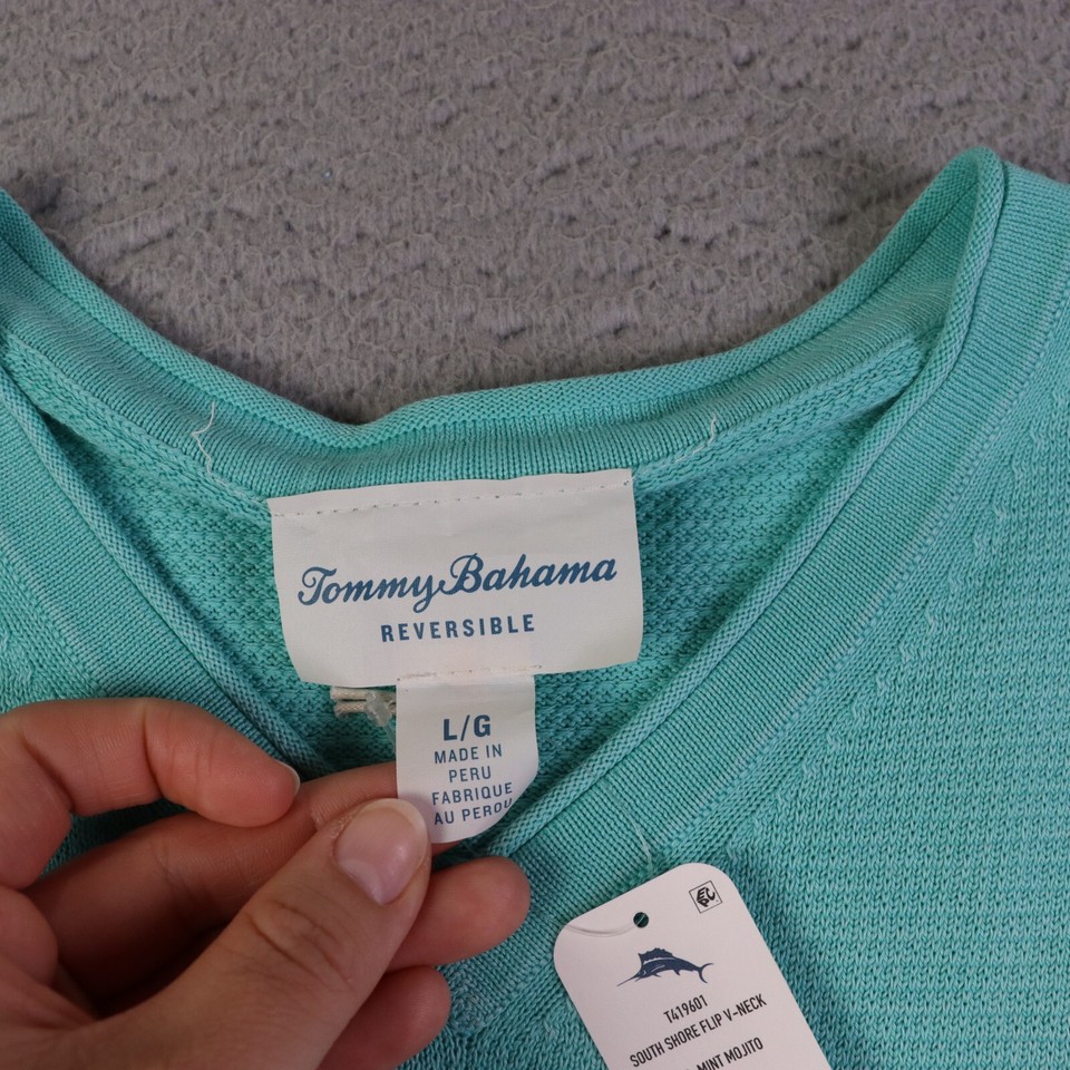 NWT Tommy Bahama Sweater Mens L Blue South Shore Flip V Neck Reversible ...