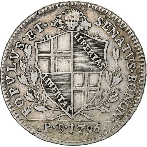 [#136690] Cispadane Republic, 5 Paoli, 1/2 Scudo, 1796, Bologna, Silver ...
