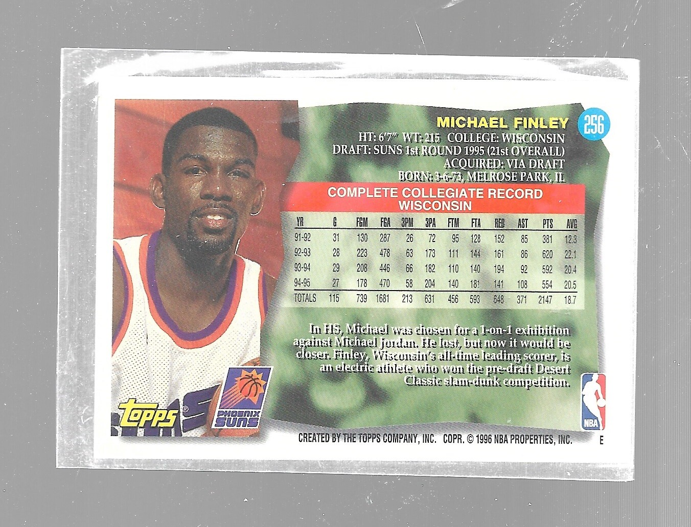 1995-96 Topps Draft Picks Michael Finley 256 Rookie Phoenix Suns ...