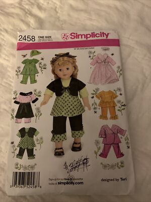 18"DOLL NEW Simplicity 2458 Pattern Summer Clothing 7 Outfits Fits ...