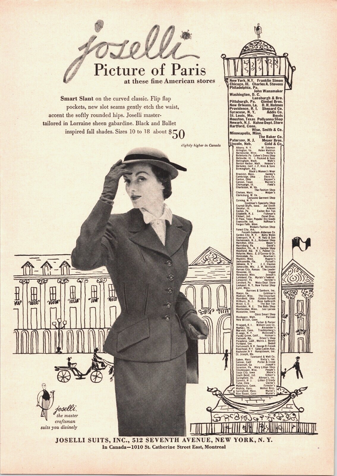Joselli Picture of Paris Suit, 1950 Today's Woman VTG Print Ad, Hat ...