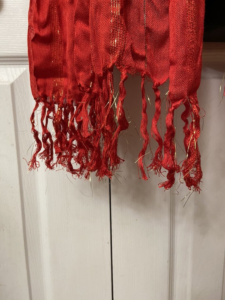 Red Gold Womens Fringe Scarf | eBay